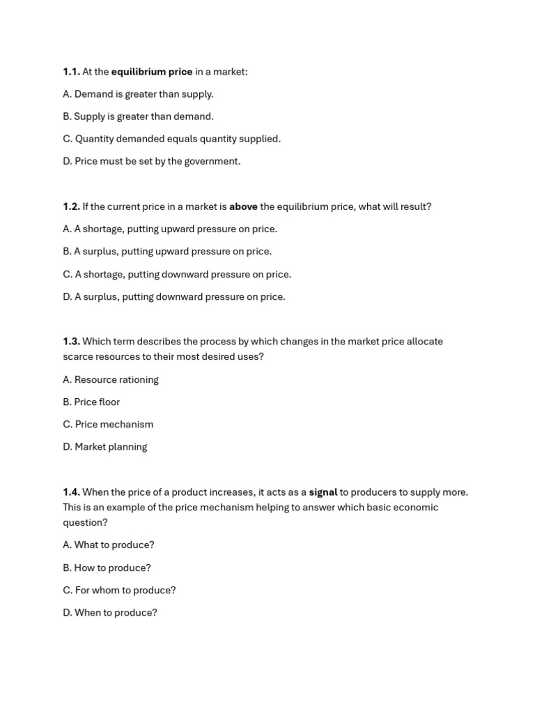 Economics Exam Style Questions - 2.4 Price Determination | PDF ...