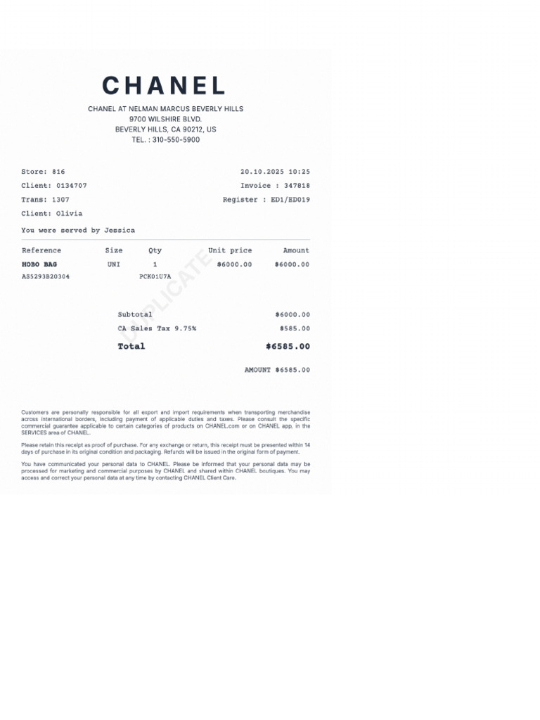 Chanel Receipt | PDF