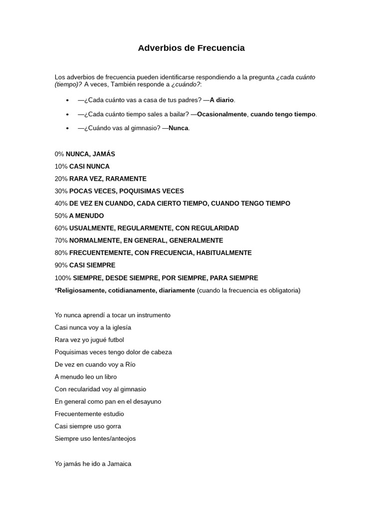 Adverbios de Frecuencia | PDF