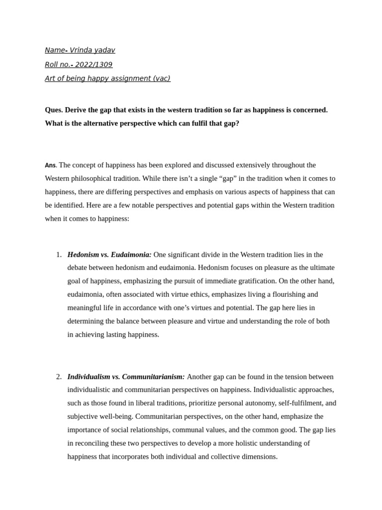 Art of Being Happy Assignment (Vac) | PDF | Happiness | Well Being