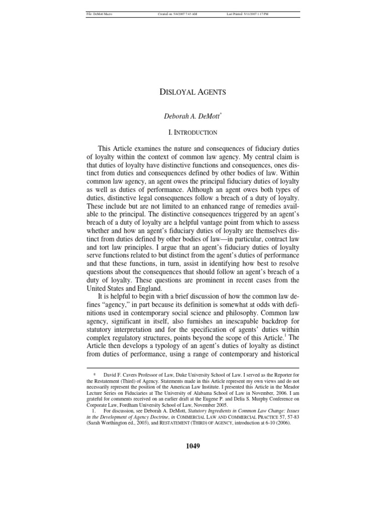 Disloyal Agents | PDF | Fiduciary | Damages