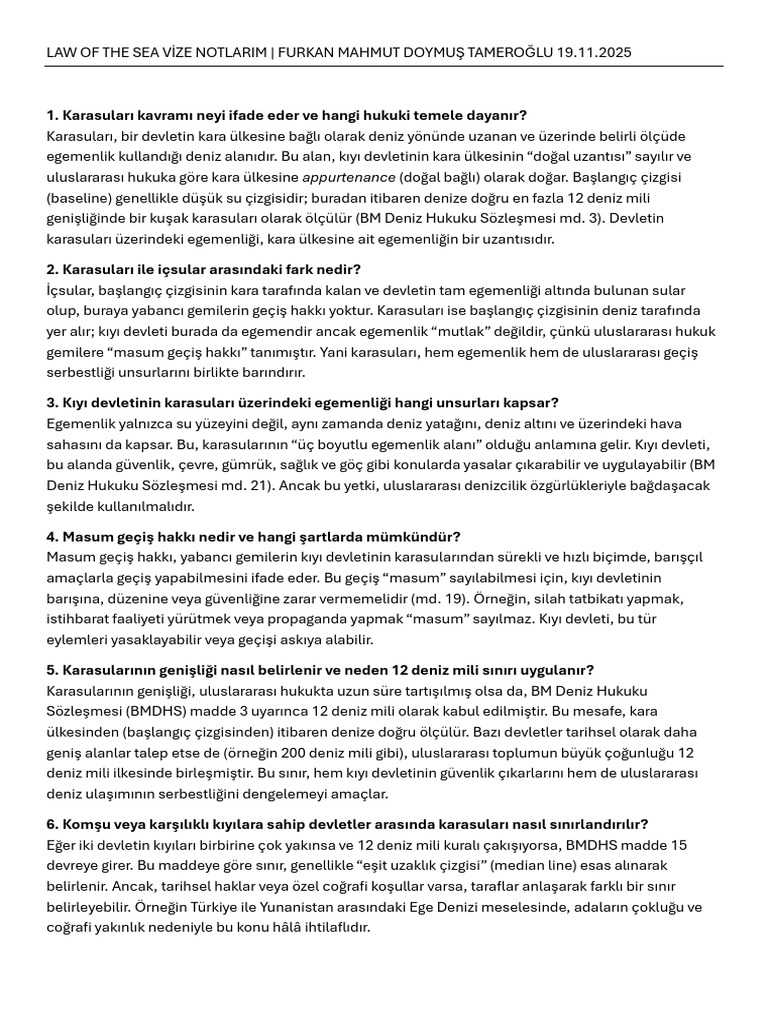Law Of The Sea Vize Notlarım İÜ SBF | PDF