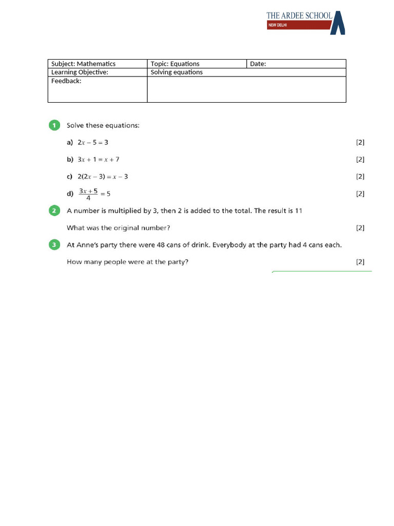 Solving Equations Year 6 | PDF