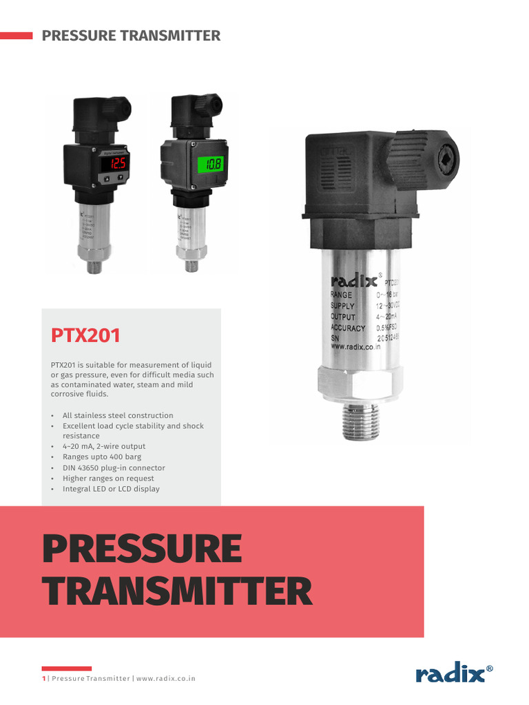 Pressure Transmitter Ptx201 Up To 400 Barg Range | PDF | Pressure ...