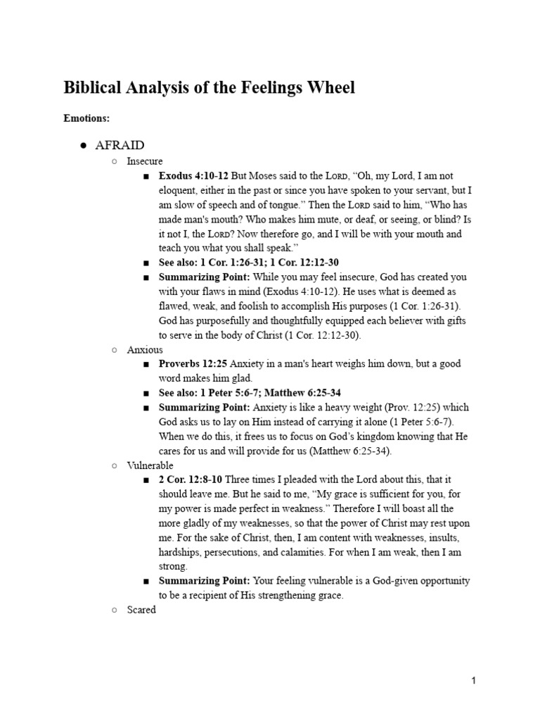 Biblical Analysis of The Feelings Wheel | PDF | Religious Belief And ...