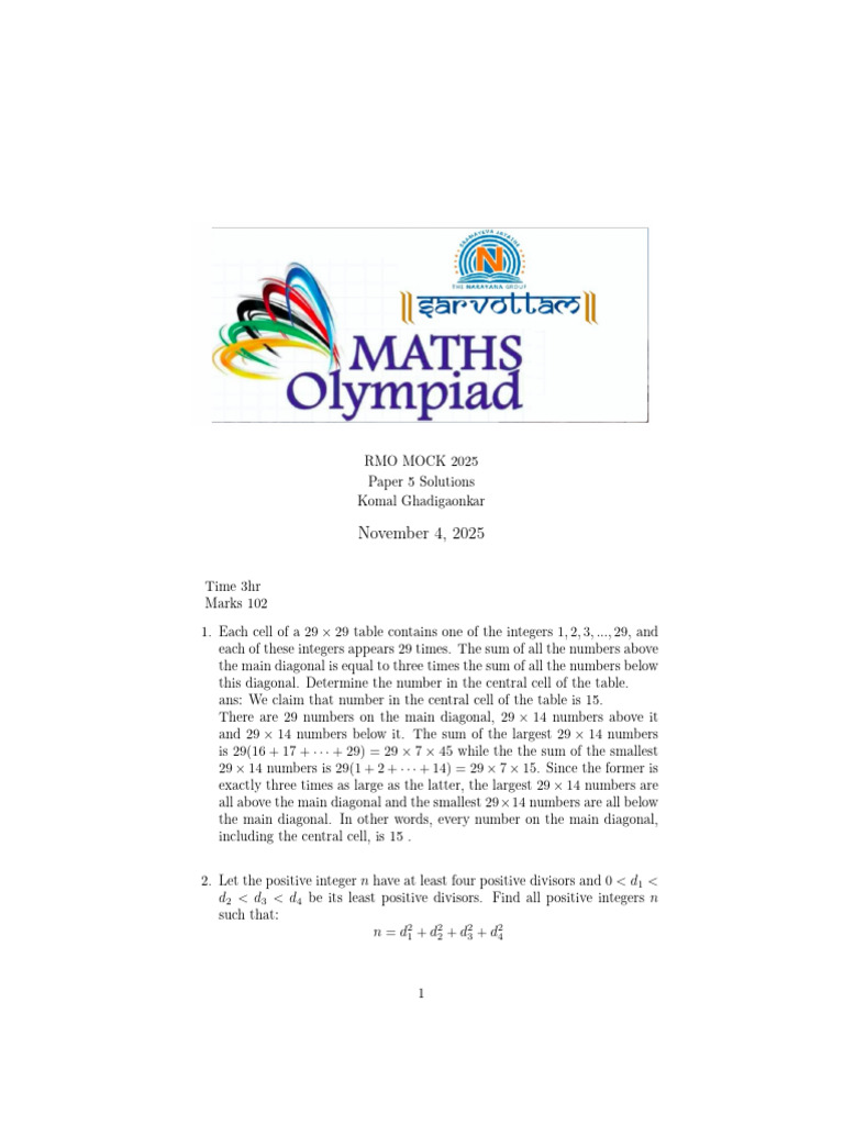 RMO 2025 Paper 5 Solutions Explained | PDF | Numbers | Elementary ...