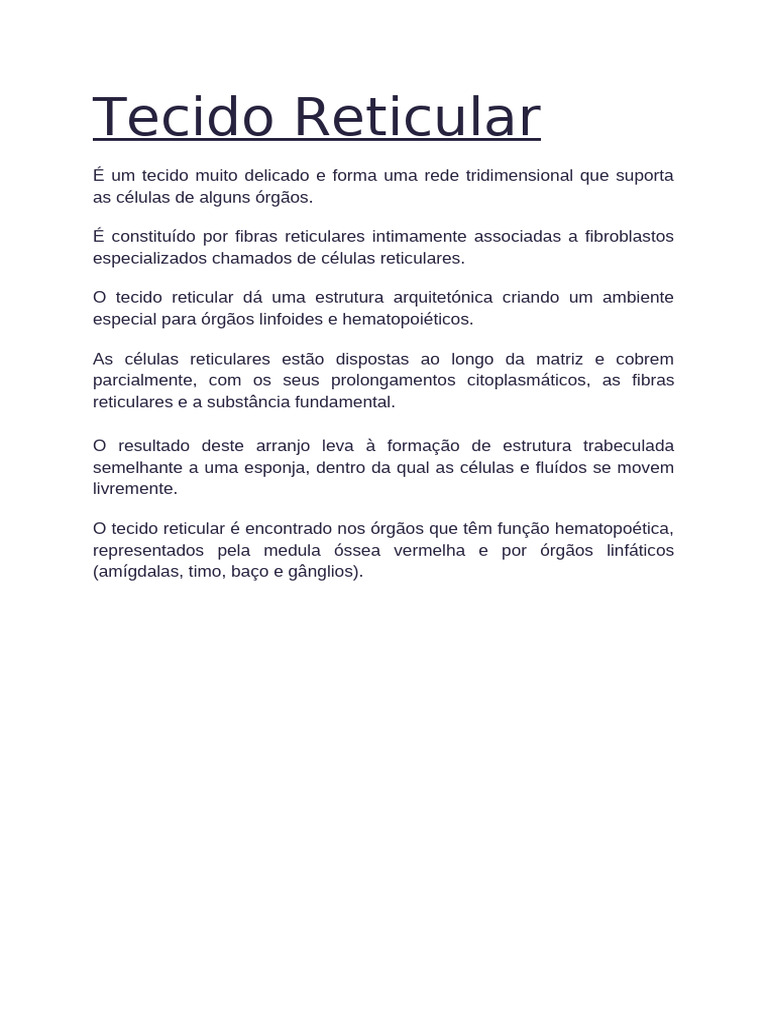 Estrutura e Função do Tecido Reticular | PDF
