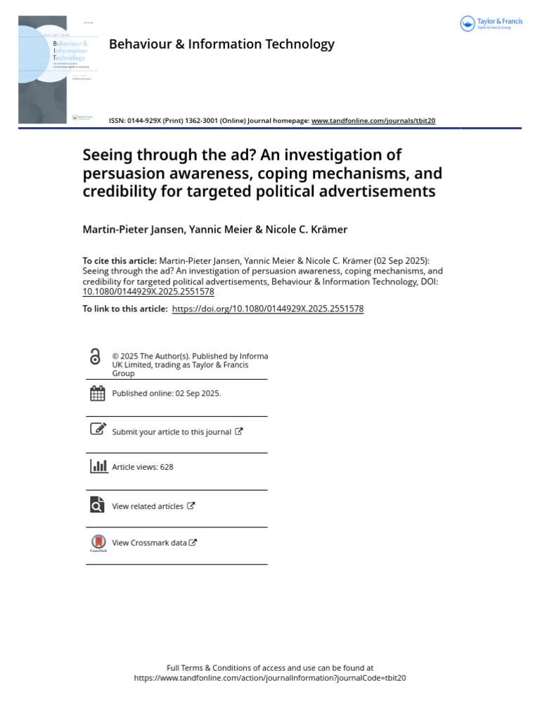 Seeing Through The Ad An Investigation of Persuasion Awareness Coping ...