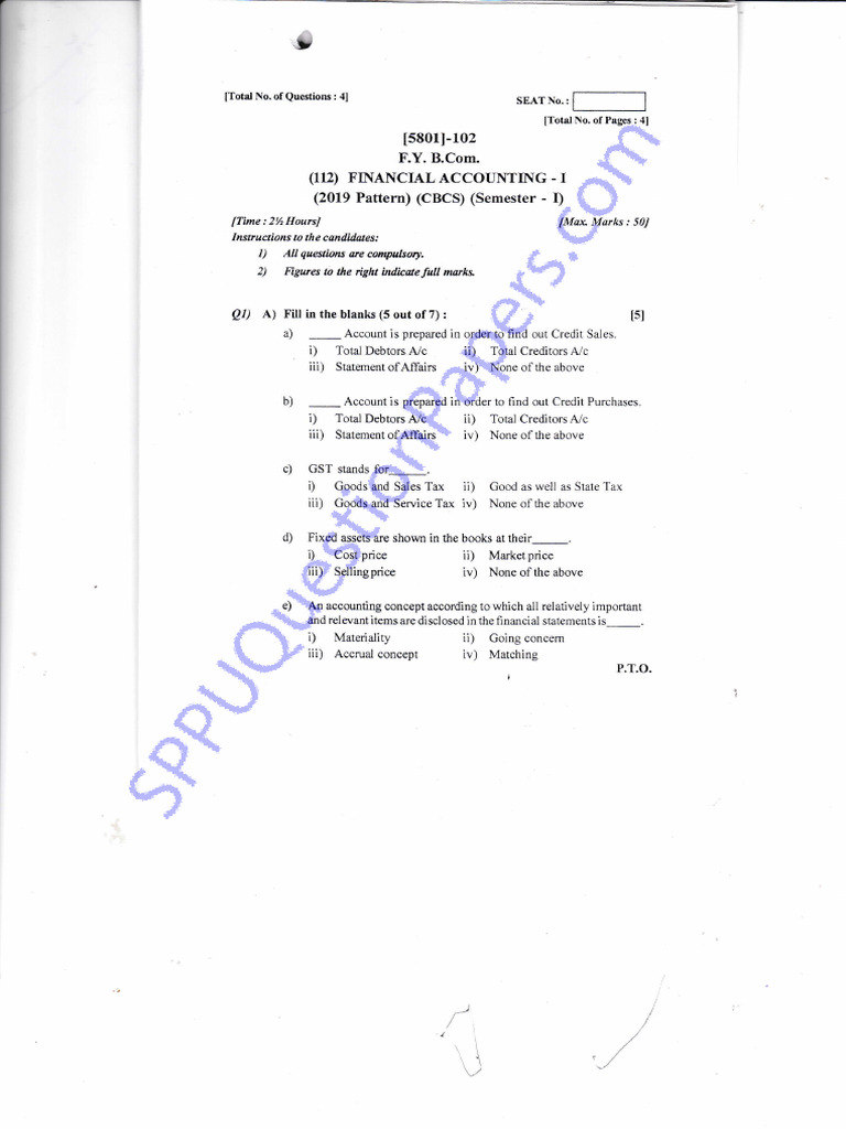 Commerce Bcom Semester-1 2023 April Financial-Accounting-i-2019-Pattern | PDF | Expense | Income ...