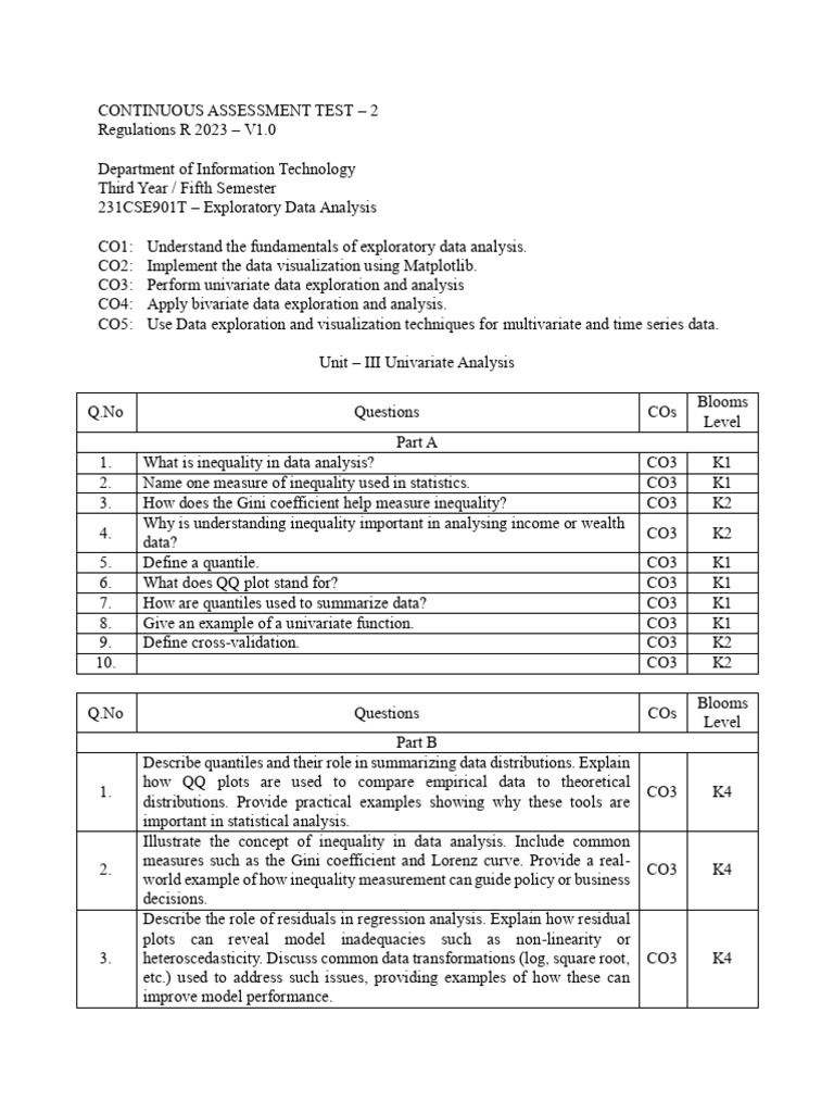 Eda Cat 2 Question Bank | PDF | Regression Analysis | Scatter Plot