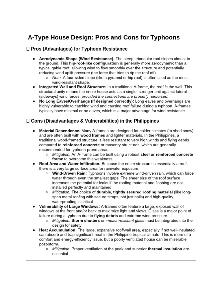 A-Type House Design for Typhoon Safety | PDF | Roof | Concrete