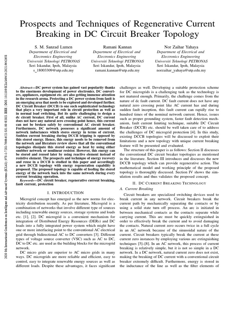 Prospects and Techniques of Regenerative Current Breaking in DC Circuit ...
