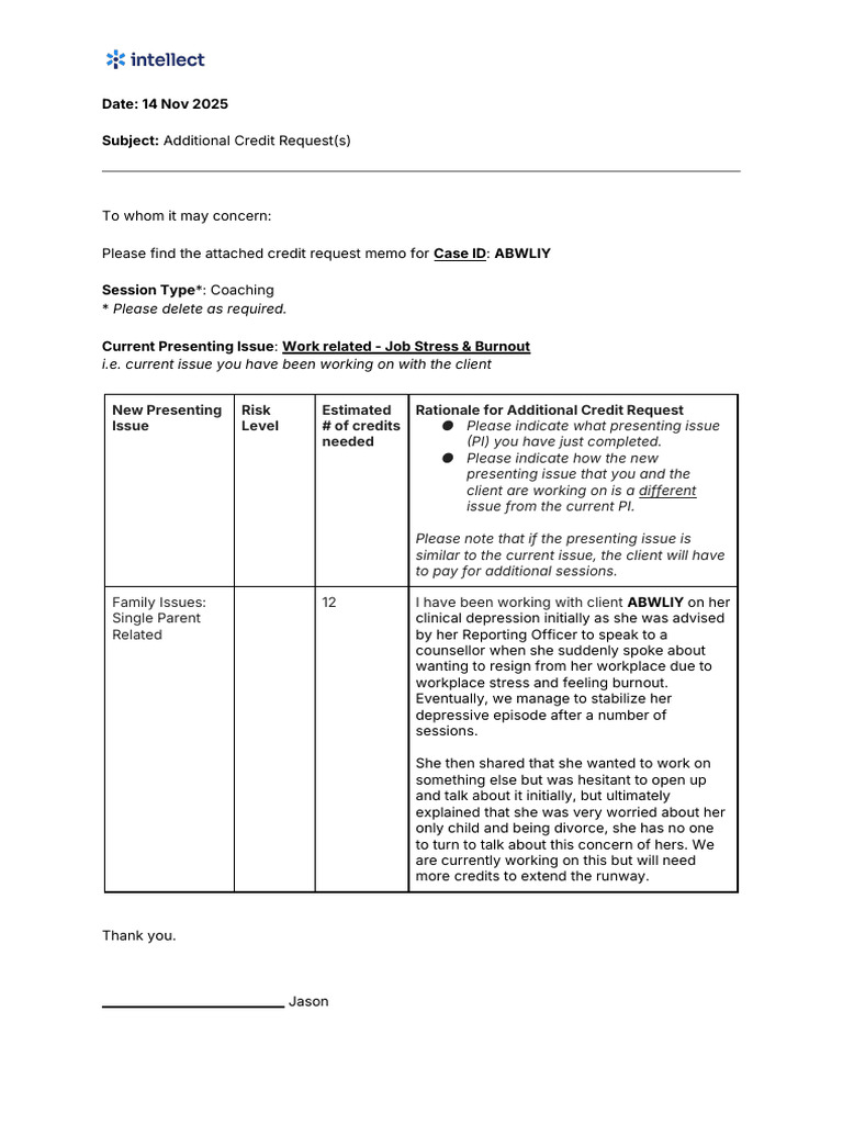 Additional Credit Request for Coaching | PDF | Human Development ...