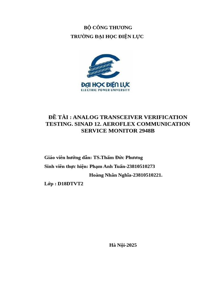 Analog Transceiver Verification Testing. SINAD 12. Aeroflex ...