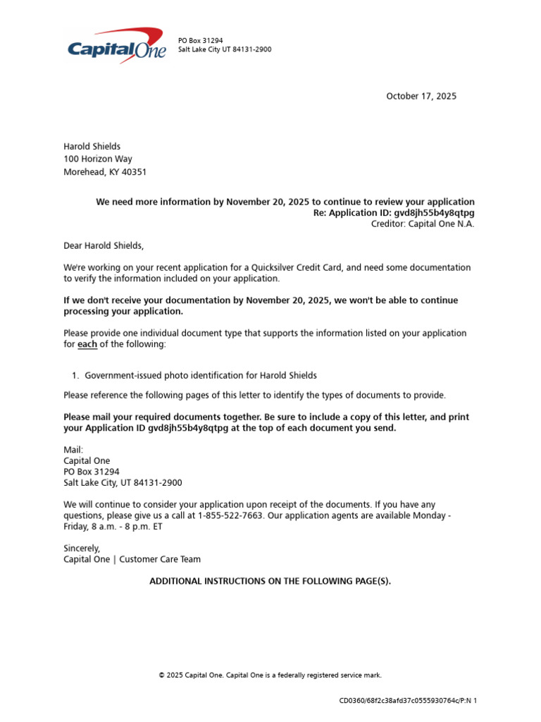 Additional Information Letter | PDF | Identity Document | Applications ...