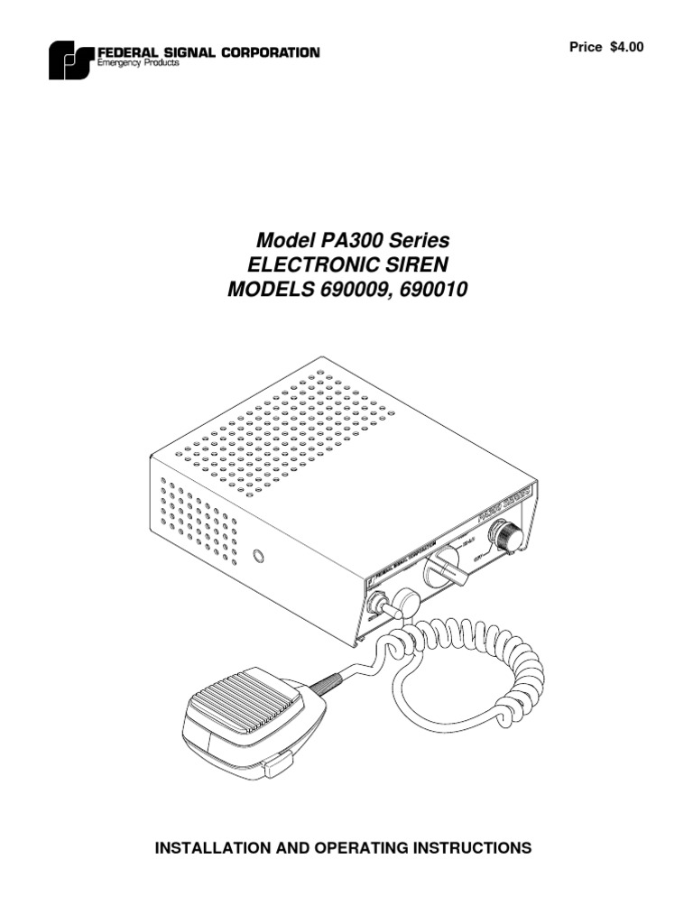 Installation and Operating Instructions for the Federal Signal ...