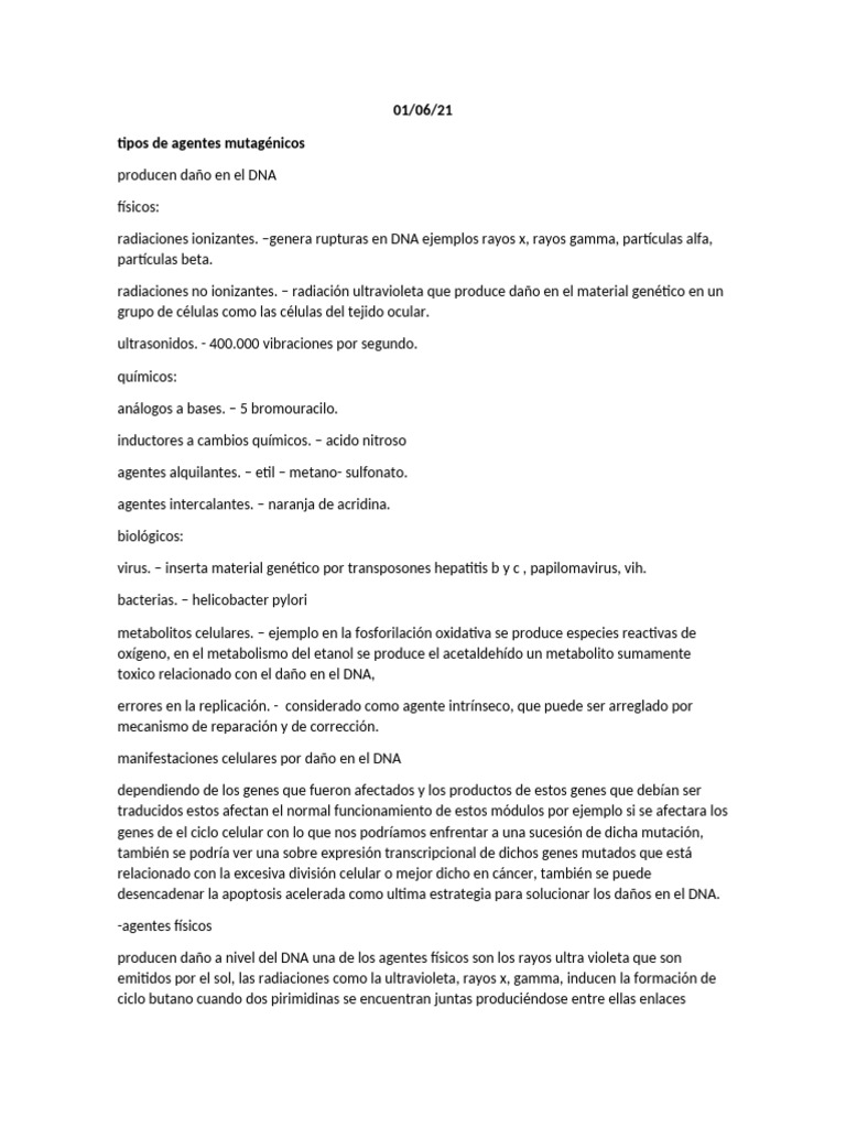 Tipos de Agentes Mutagénicos | PDF | Adn | Mutageno