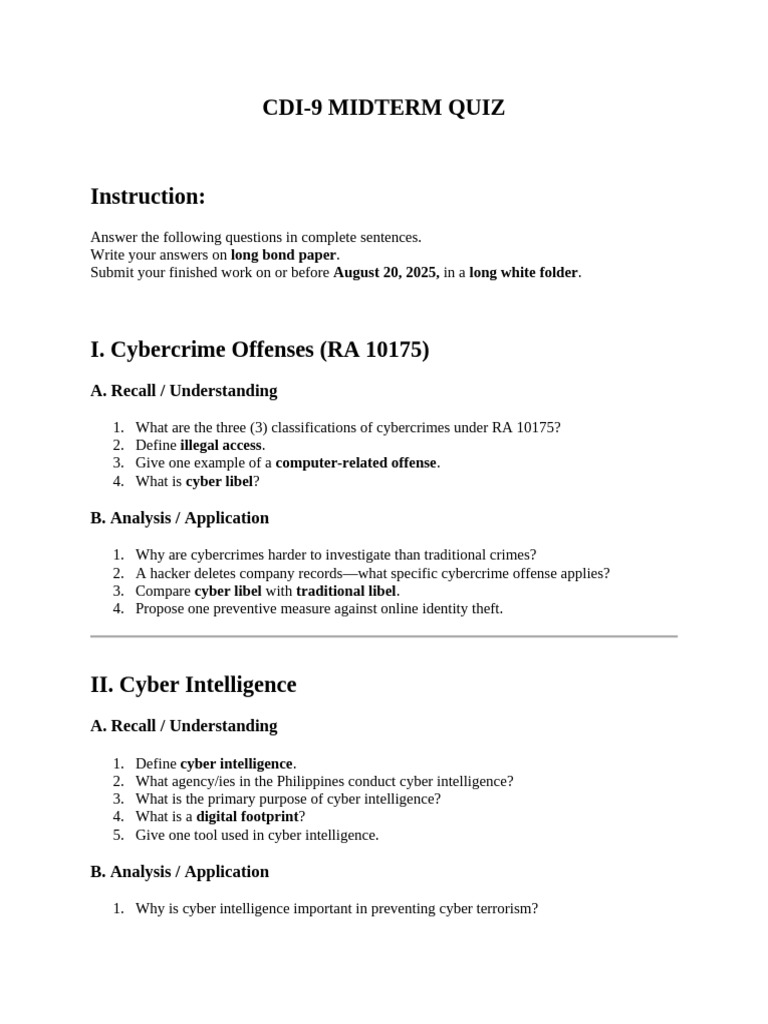 Cdi-9 Quiz Midterm | PDF | Cybercrime | Security