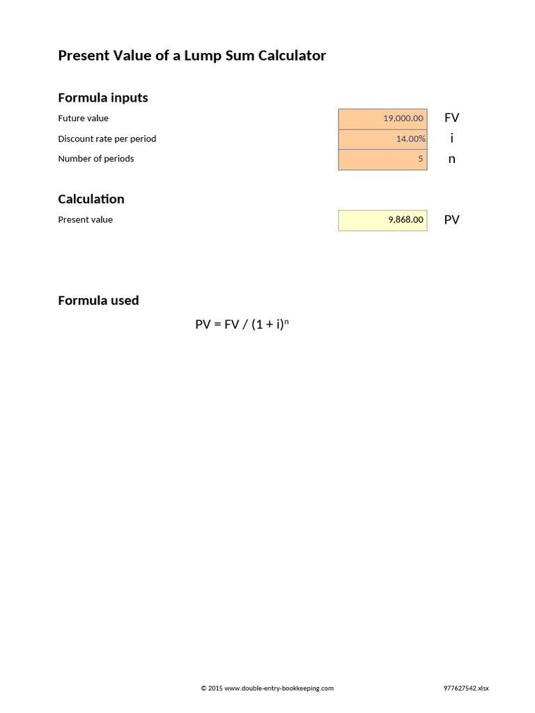 Present Value of A Lump Sum Calculator V 1.1 | PDF