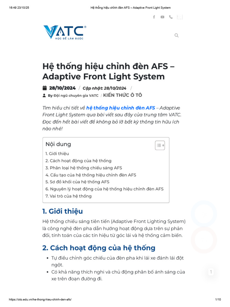 Hệ Thống Hiệu Chỉnh Đèn AFS – Adaptive Front Light System | PDF