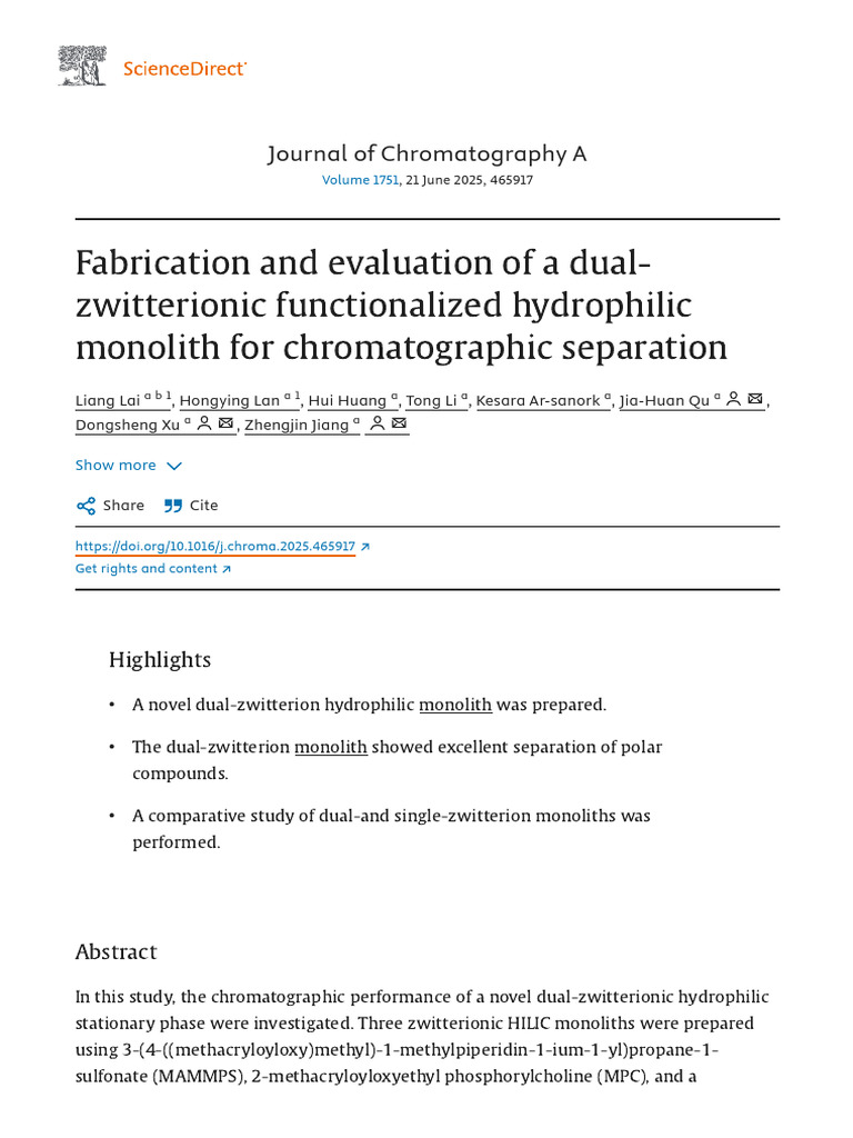 Fabrication and Evaluation of A Dual-Zwitterionic Functionalized ...
