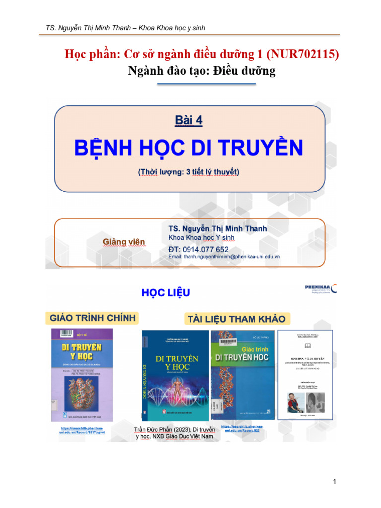 (TS. Nguyen Thi Minh Thanh) Benh Hoc Di Truyen | PDF