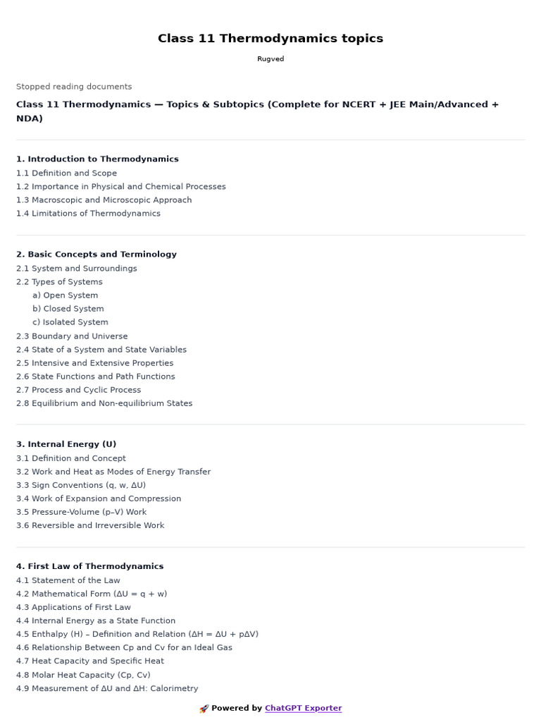 Class 11 Thermodynamics Topics | PDF | Gibbs Free Energy | Entropy