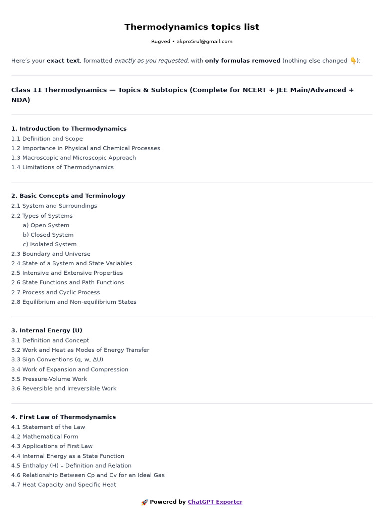 Thermodynamics Topics List | PDF | Entropy | Gibbs Free Energy