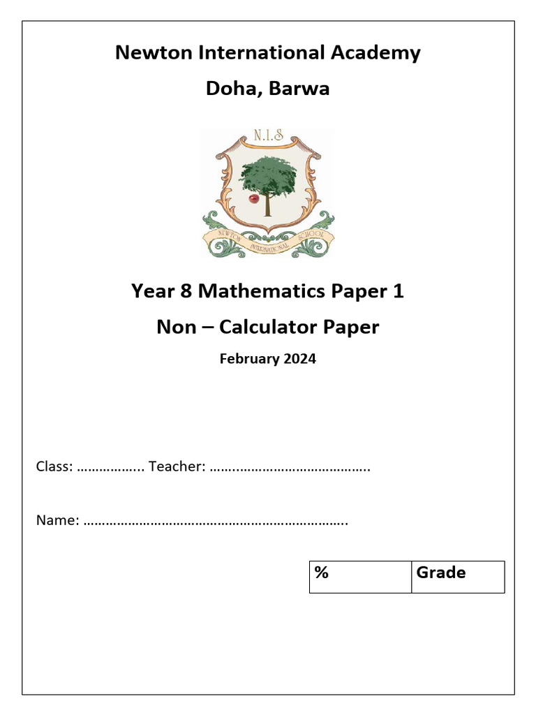 Year 8 Paper 1 | PDF | Length | Area