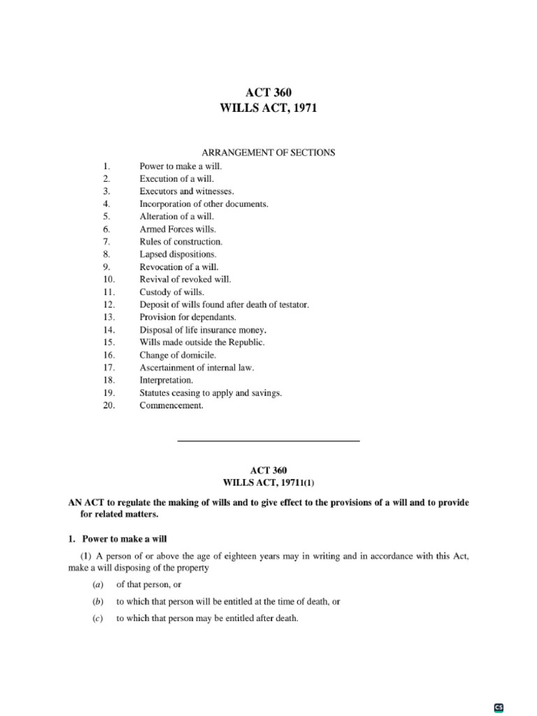 Wills Act, 1971 | PDF