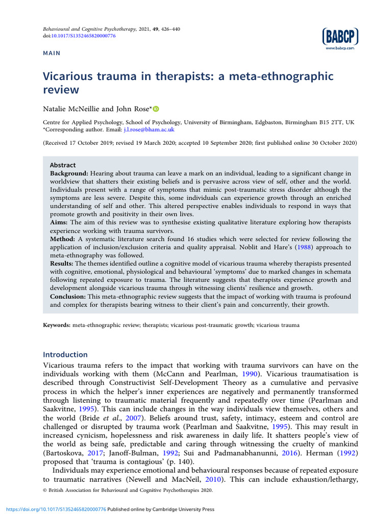 Vicarious Trauma in Therapists | PDF | Psychological Trauma | Psychotherapy