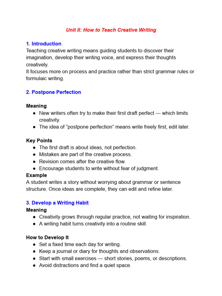 Unit II - How To Teach Creative Writing | PDF | Creativity | Creative ...