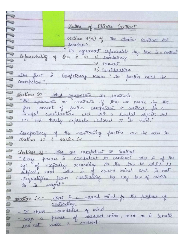 Minor Contract Notes | PDF