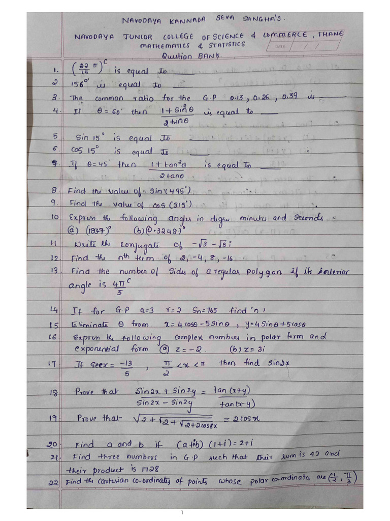 Maths Question Bank | PDF