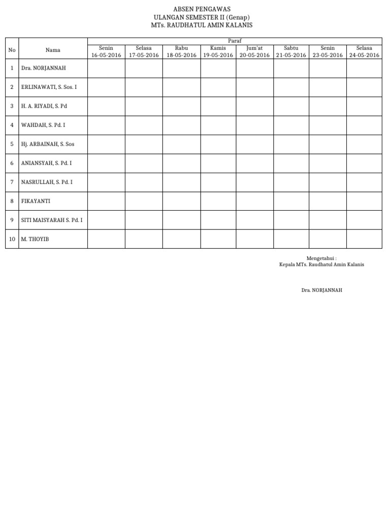 Absensi Guru Les | PDF