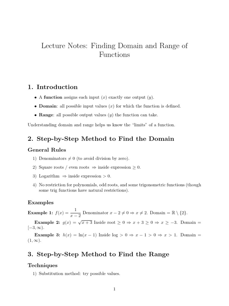 Domain and Range of Functions Guide | PDF | Function (Mathematics ...