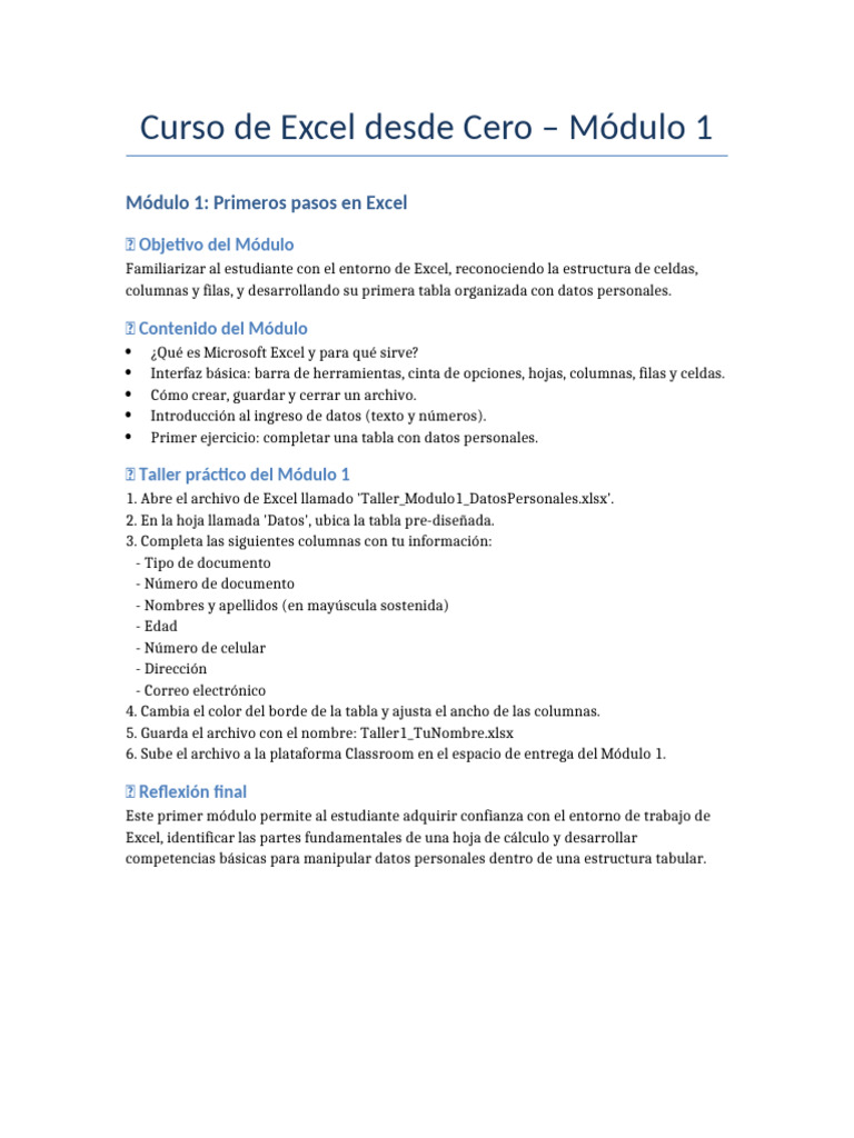 Modulo 1 Guia Excel Desde Cero | PDF