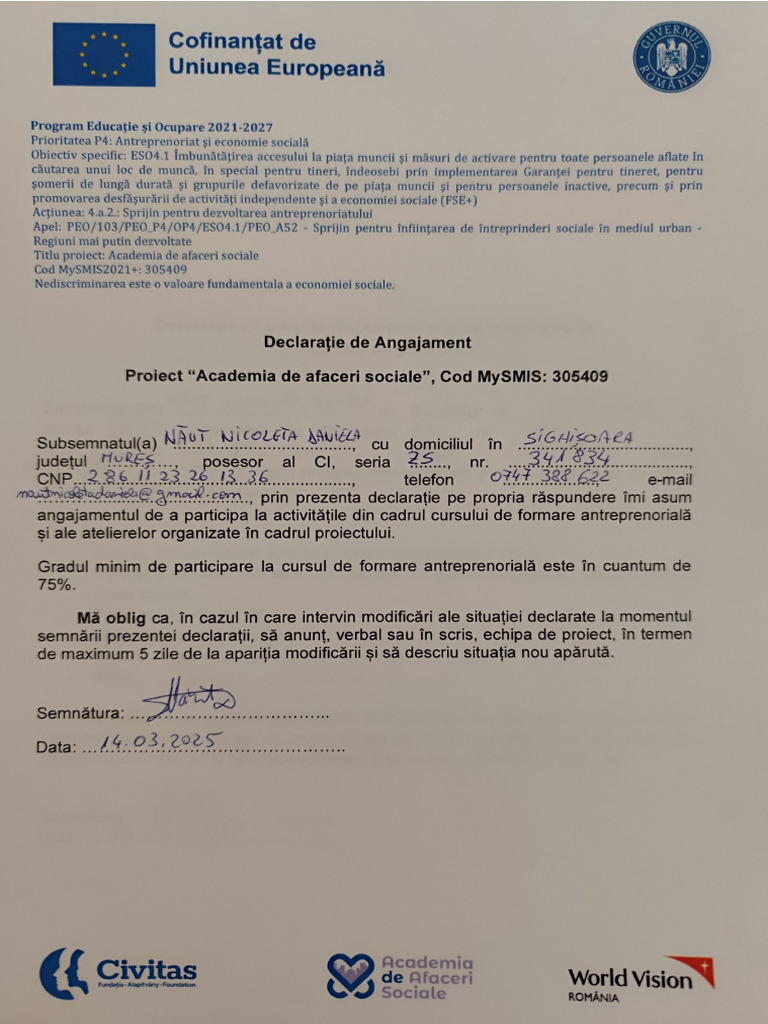 Declarația de Angajament | PDF