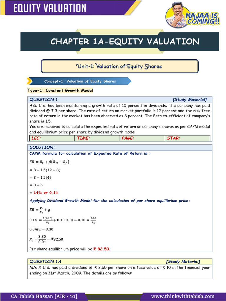 Chapter 1a Equity Valuation 5 | PDF | Valuation (Finance) | Capital ...