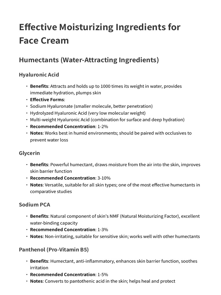 Top Ingredients for Effective Face Cream | PDF | Organic Compounds
