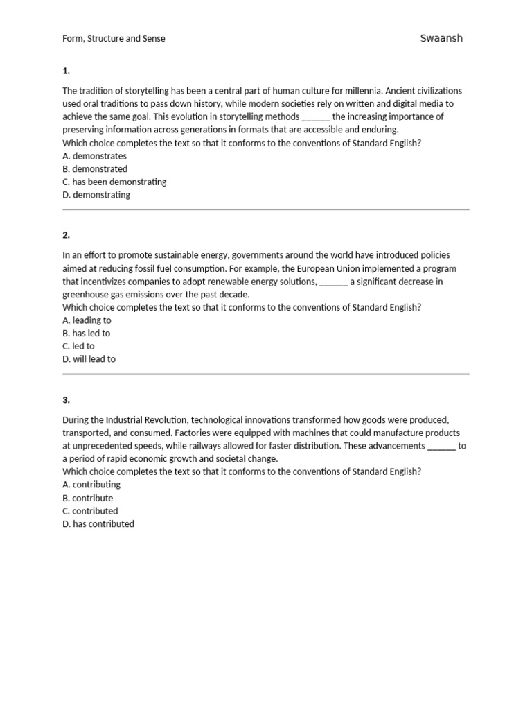 SAT, Form, Structure and Sense | PDF | Renewable Energy | Energy ...