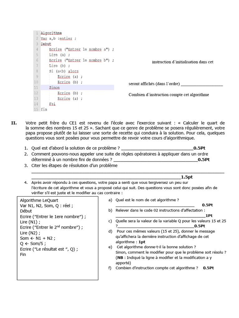 Exercices d'Algorithmique et NTIC | PDF | Informatique