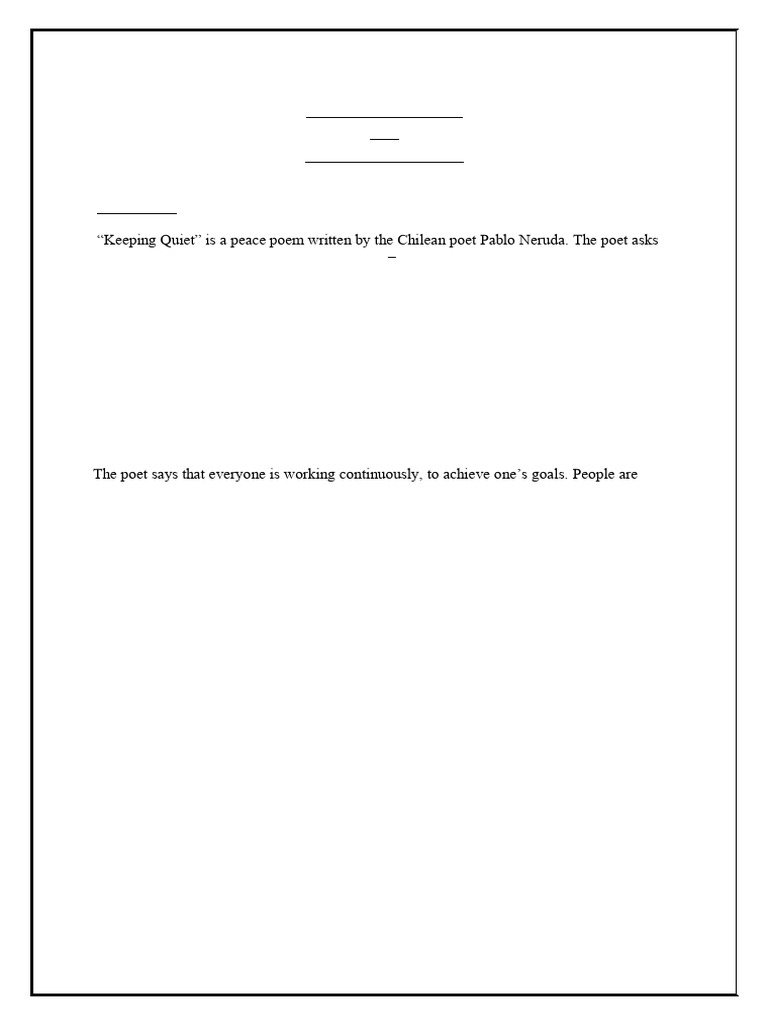 "Pablo Neruda's 'Keeping Quiet': A Peaceful Reflection" | PDF | Peace ...