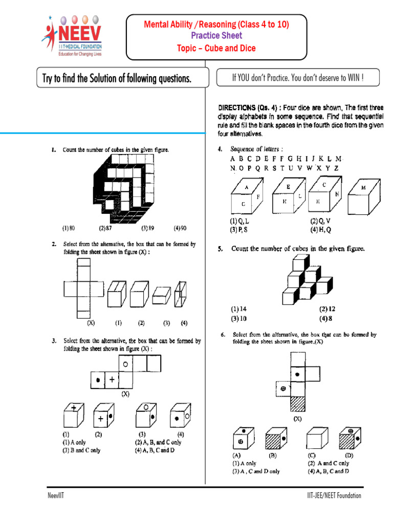 Reasoning - Cube and Dice With Solutions - Fkgvh63ewkdq2mhvp29m | PDF