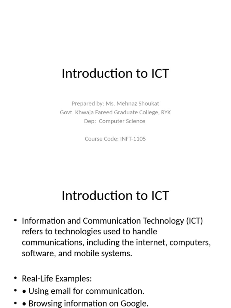 Lecture 1 Intro To ICT Part1 | PDF | Educational Technology | Computer ...