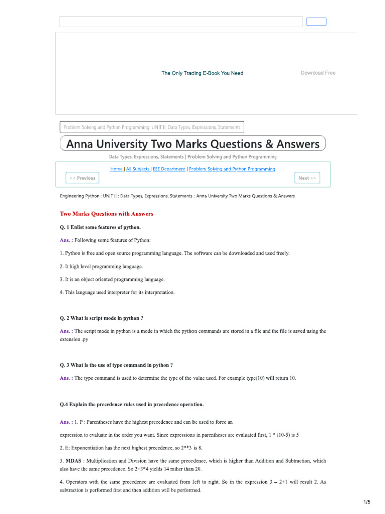 Python Two Marks | PDF