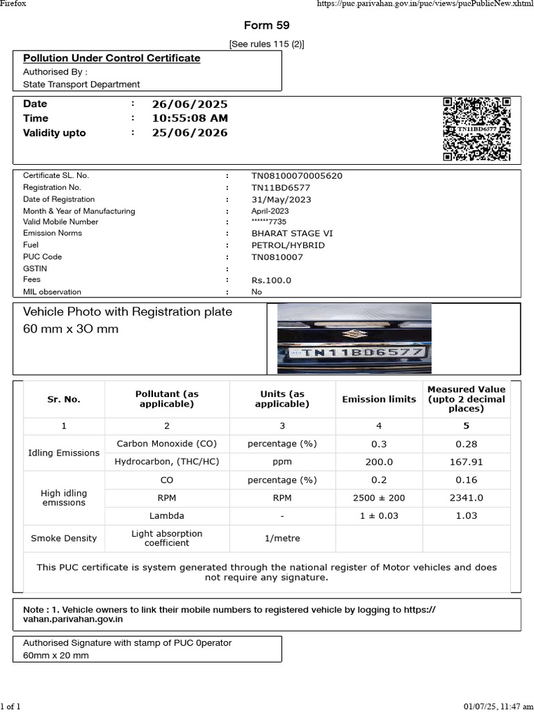 Pollution Under Control Certificate 2025 | PDF | Exhaust Gas ...