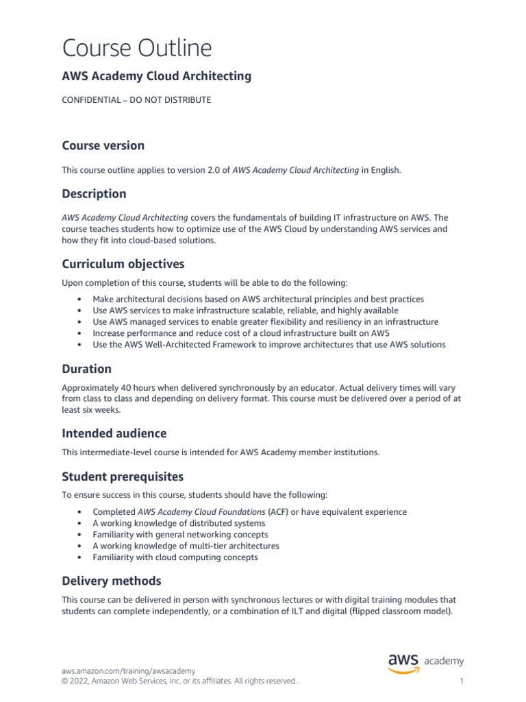 AWS Academy Cloud Architecting v2 Course Outline | PDF | Amazon Web Services | Cloud Computing
