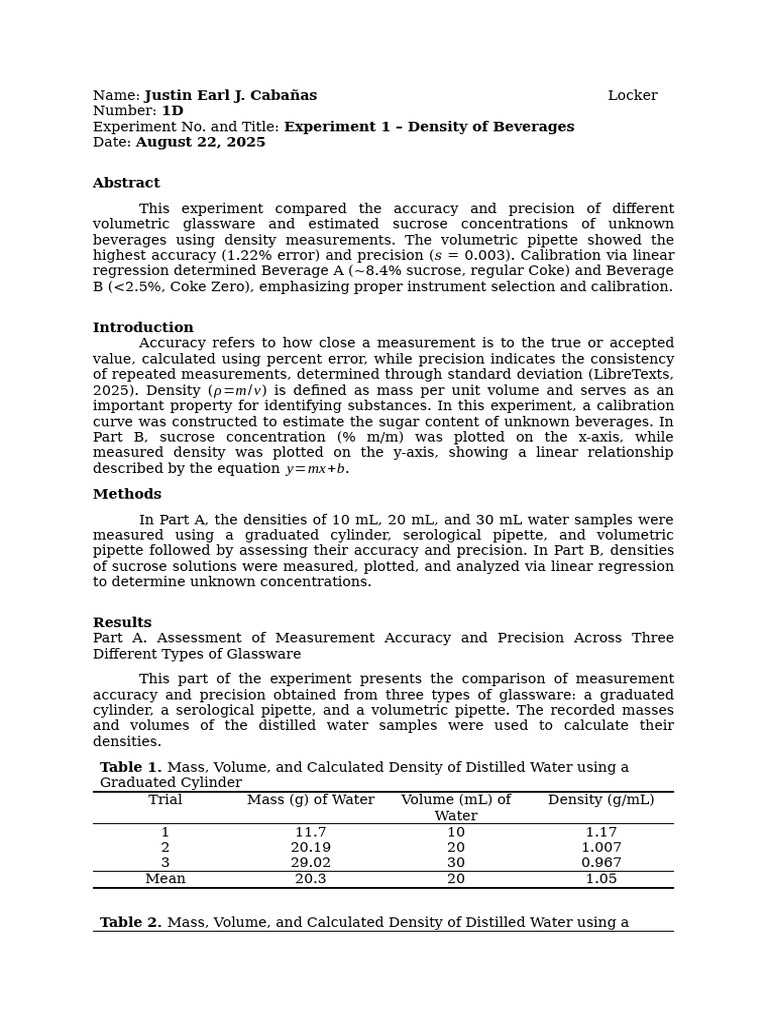 Postlab Expt^LN1 Cabañas JustinEarl | PDF | Estimation Theory | Statistical Analysis