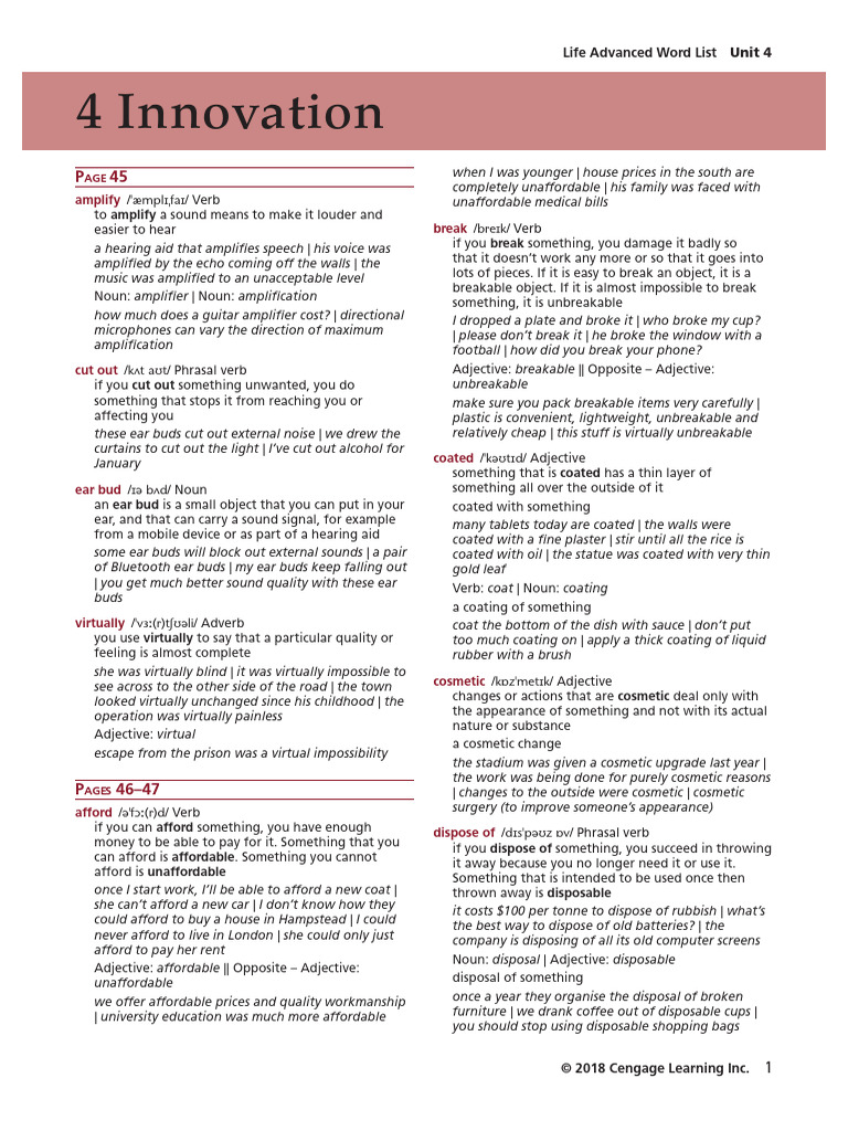 life_adv_wordlist_final_alphabetised_unit_4 | PDF | Adjective | Verb